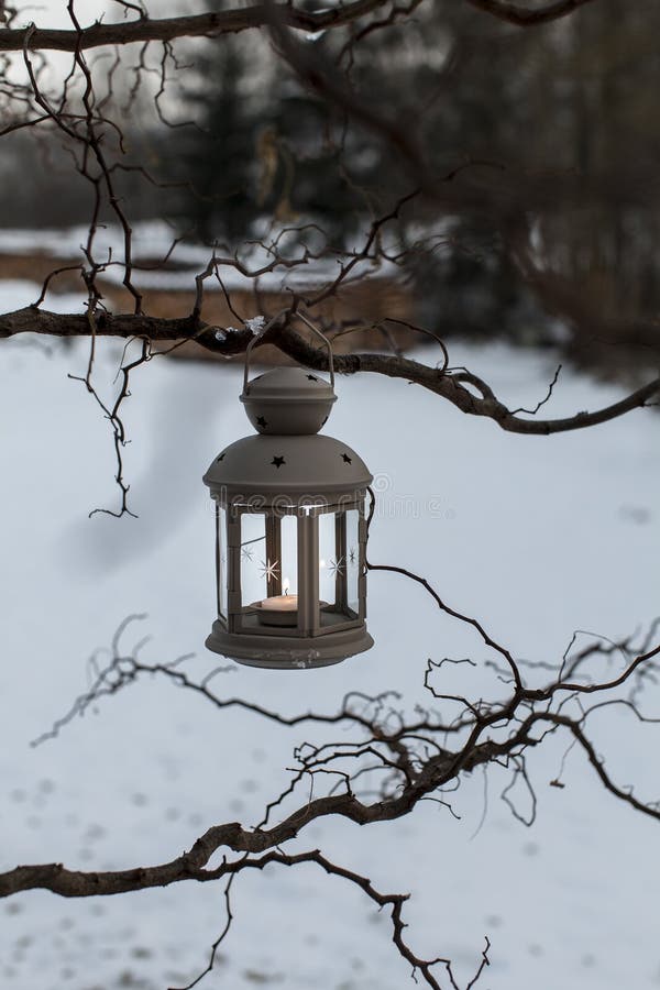 Winter Deco Lantern on Snow Background Stock Photo - Image of copyspace ...