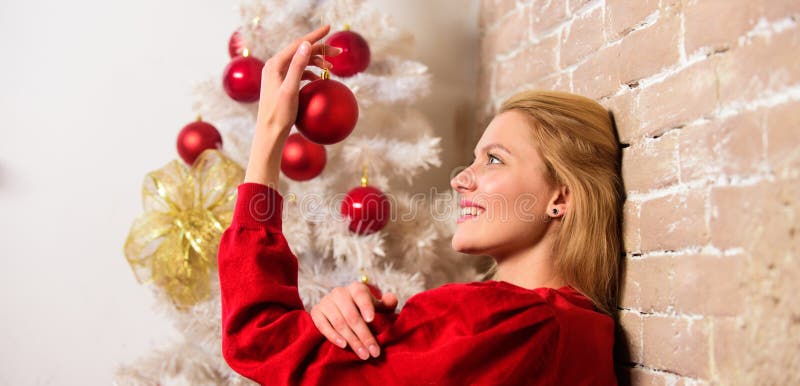 Winter Decoration Winter Holidays Concept Girl Decorate Christmas