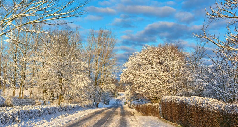 Winter in Denmark. a Photo of a Road in Winter Landscape. Stock Photo ...