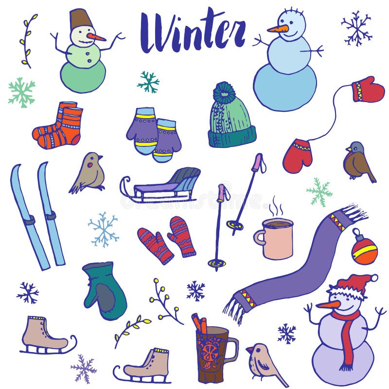 Winter doodle set stock illustration. Illustration of holidays - 98133997