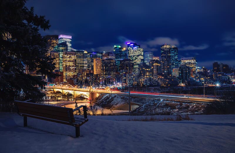 Winter Downtown Calgary Illuminated at Night Editorial Stock Photo ...