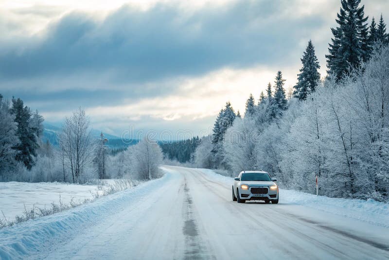 Winter Drive. Driving Car in Winter Background View Illustration Stock ...