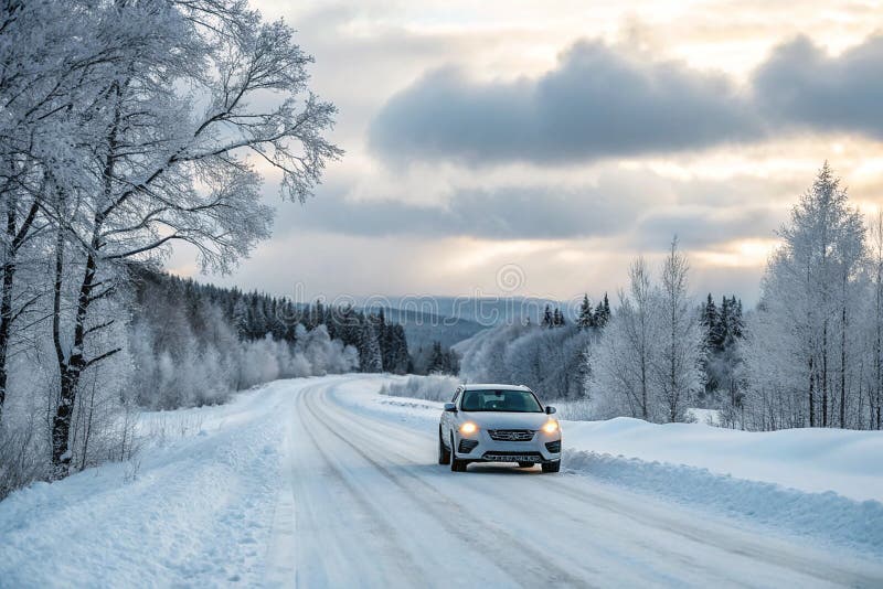 Winter Drive. Driving Car in Winter Background View Illustration Stock ...