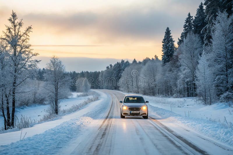 Winter Drive. Driving Car in Winter Background View Illustration Stock ...