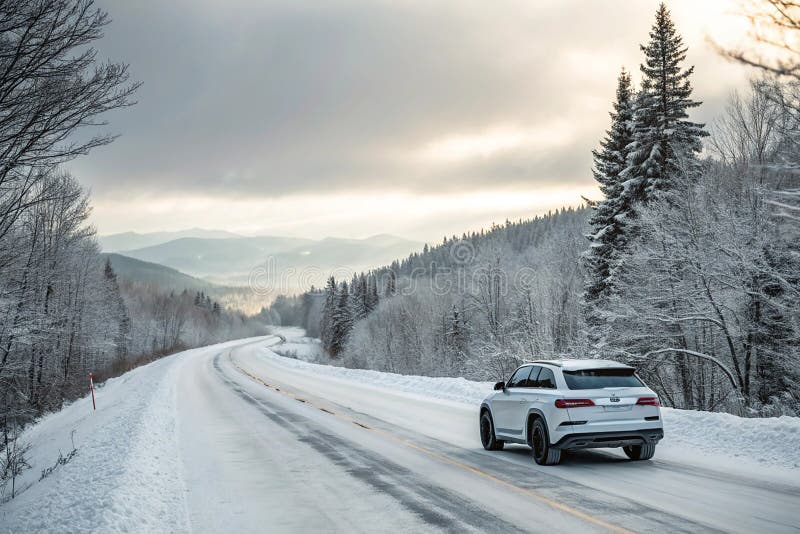 Winter Drive. Driving Car in Winter Background View Illustration Stock ...