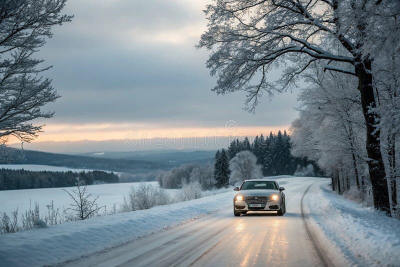 Winter Drive. Driving Car in Winter Background View Illustration Stock ...