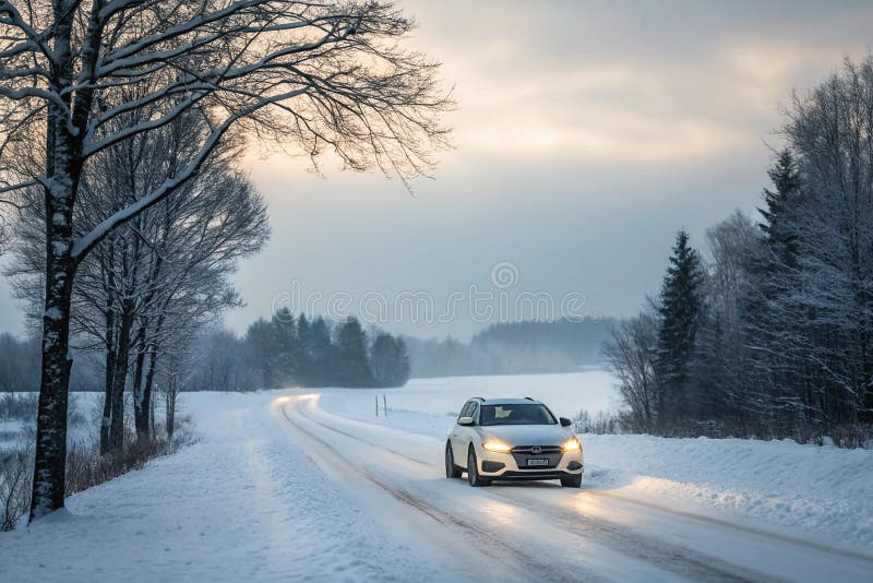 Winter Drive. Driving Car in Winter Background View Illustration Stock ...