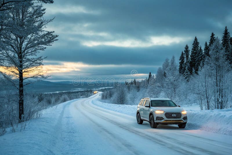 Winter Drive. Driving Car in Winter Background View Illustration Stock ...