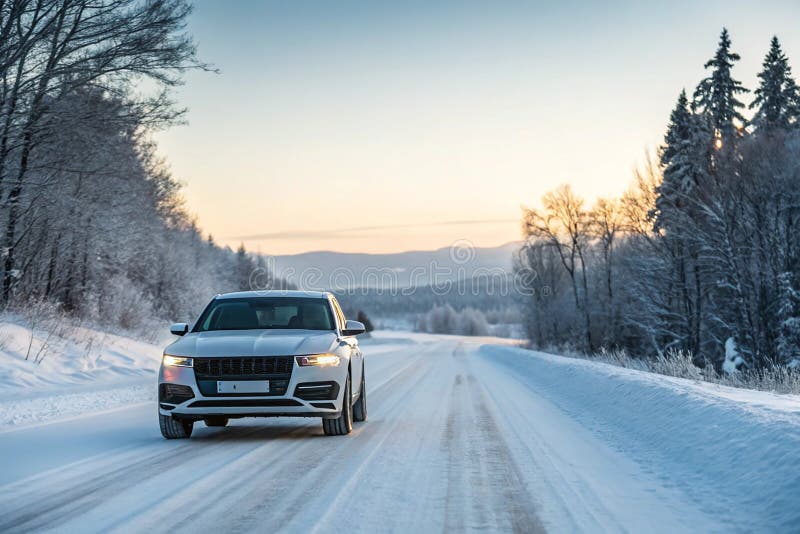 Winter Drive. Driving Car in Winter Background View Illustration Stock ...