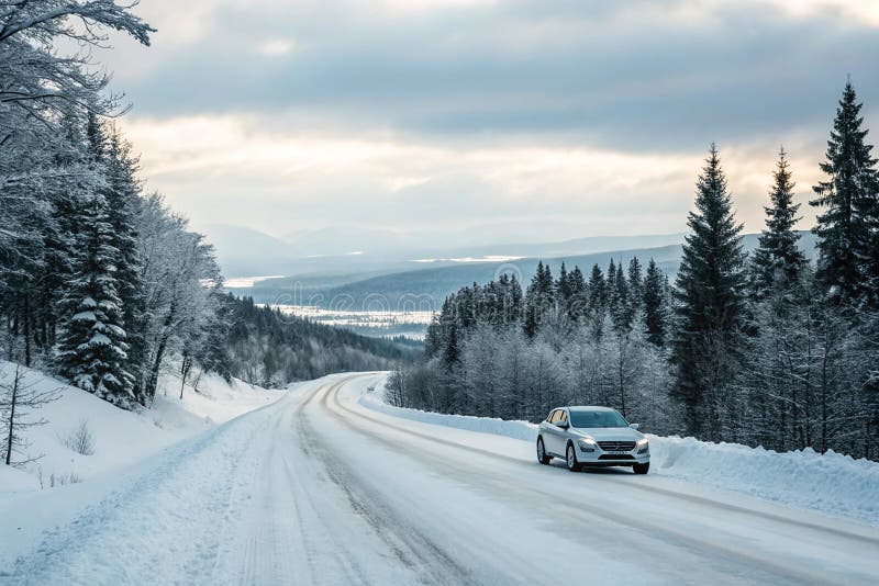 Winter Drive. Driving Car in Winter Background View Illustration Stock ...