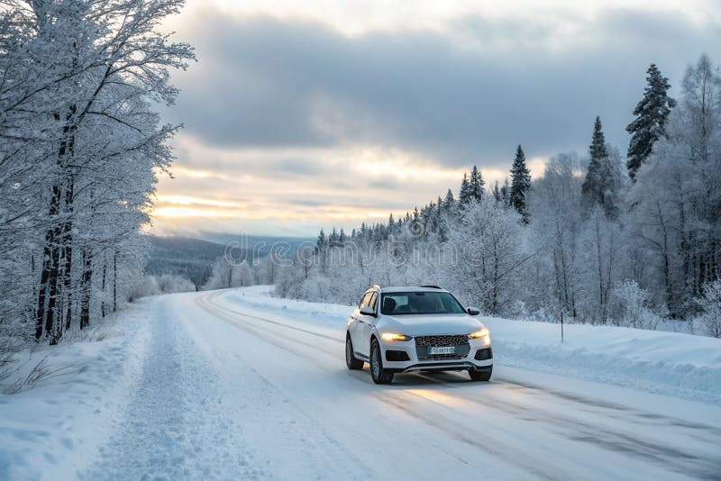 Winter Drive. Driving Car in Winter Background View Illustration Stock ...