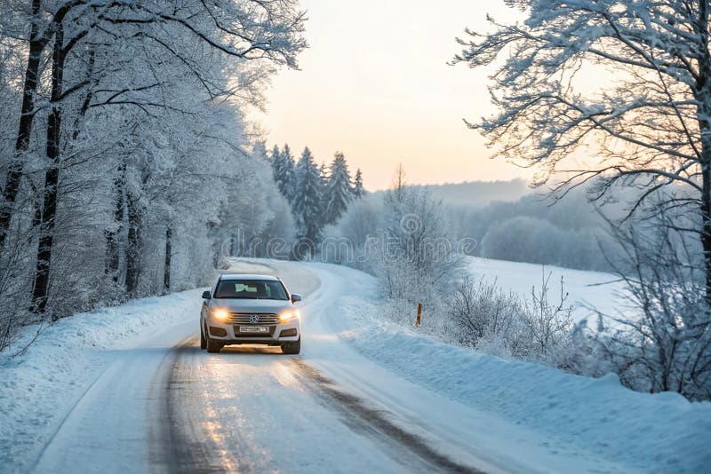 Winter Drive. Driving Car in Winter Background View Illustration Stock ...