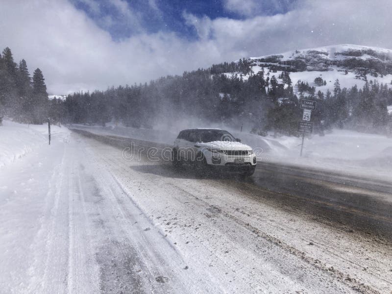Winter Driving on a Highway with Falling Snow. the Car is Driving on a ...
