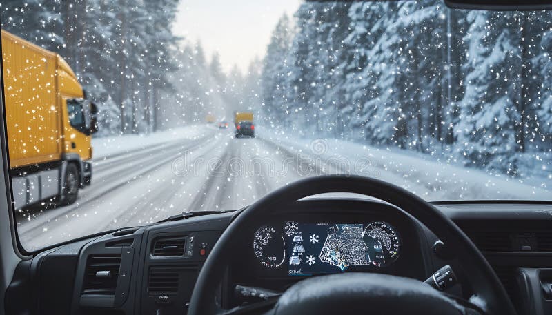 Winter Driving: a Journey through Snowy Roads with Gps Navigation Stock Image - Image of scene ...