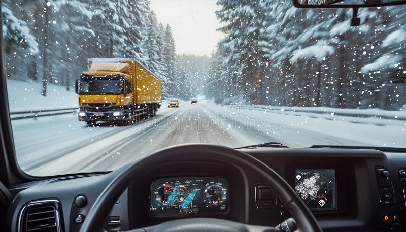 Winter Driving: a Journey through Snowy Roads with Gps Navigation Stock Image - Image of travel ...