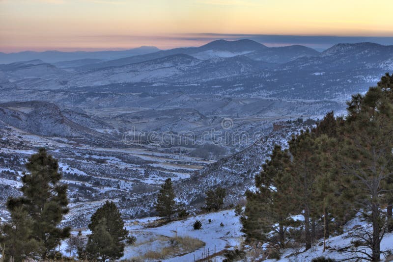 Winter Dusk at Colorado Rocky Mountains Stock Photo - Image of road ...