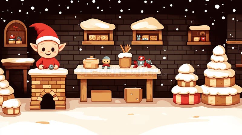 Winter Elf Workshop Filled with Toys and Gifts Stock Illustration ...