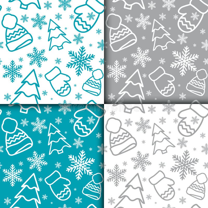 Winter Endless Pattern in Blue, White and Silver Variations Stock ...
