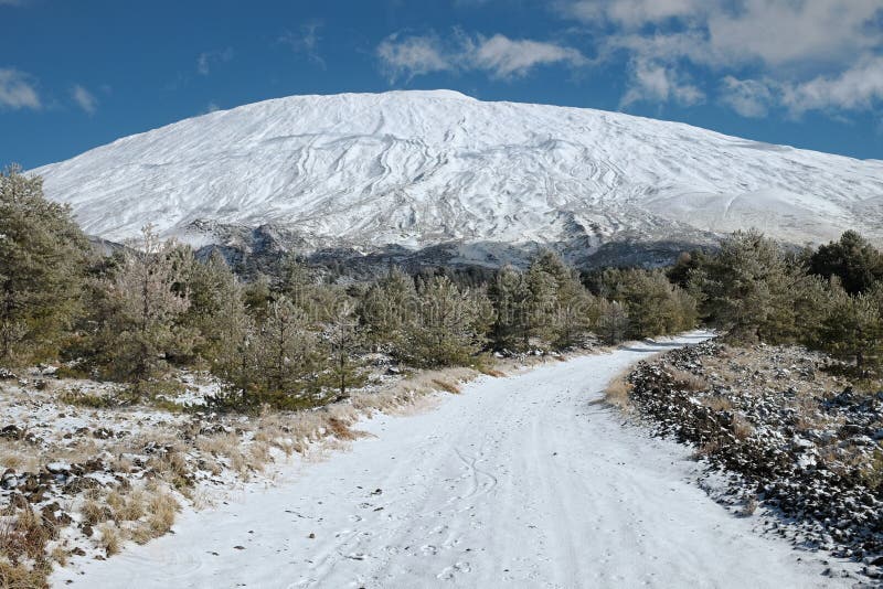 Road To Winter Etna Mount, Sicily Stock Photo - Image of nature, scenic ...