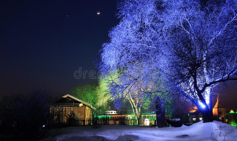 Winter evening stock image. Image of night, clear, wooden - 51553561