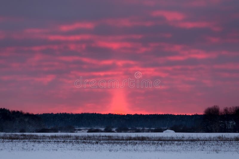 Winter Evening at Countryside Stock Image - Image of desertion ...