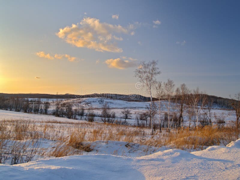 Winter evening on hills stock photo. Image of snow, winter - 26267320