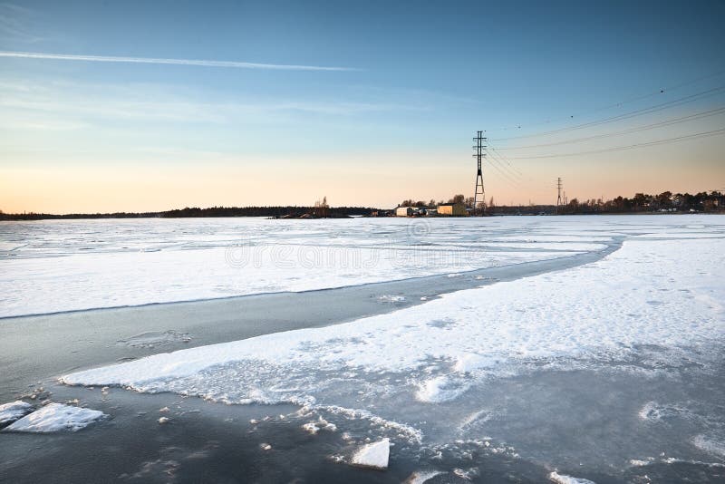 Winter evening Landscape stock image. Image of frozen - 68787683