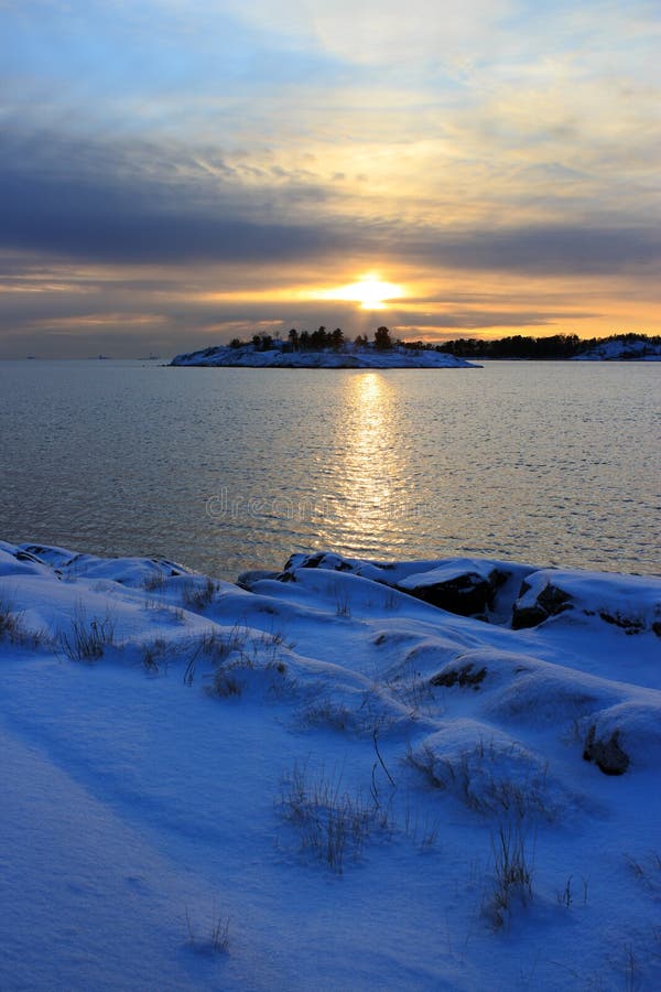 Winter evening seascape stock image. Image of sunlight - 28255797