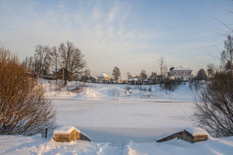 Winter evening. stock photo. Image of january, branch - 65182412