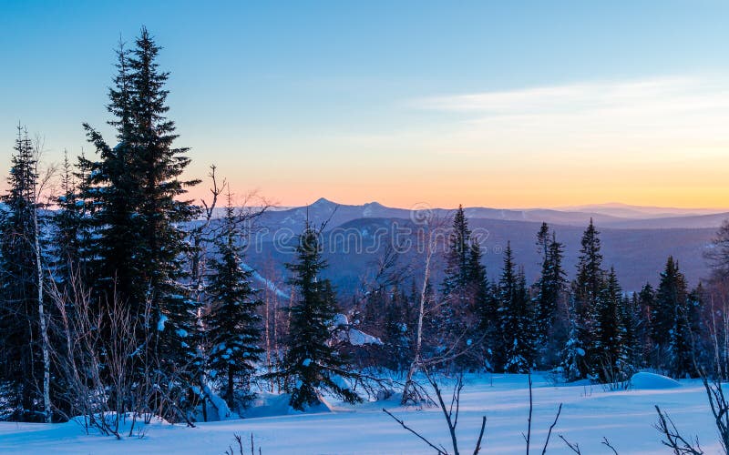 Winter Evening in the Ural Mountains Stock Image - Image of forest ...