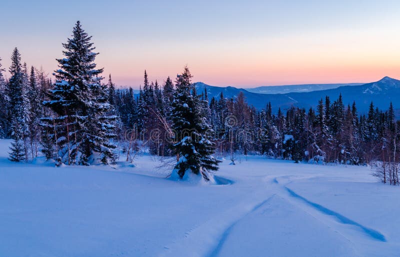 Winter Evening in the Ural Mountains. Stock Photo - Image of climate ...