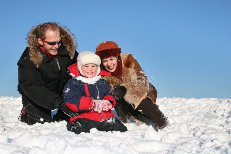 Winter family sit on snow stock photo. Image of cold, holiday - 1941104