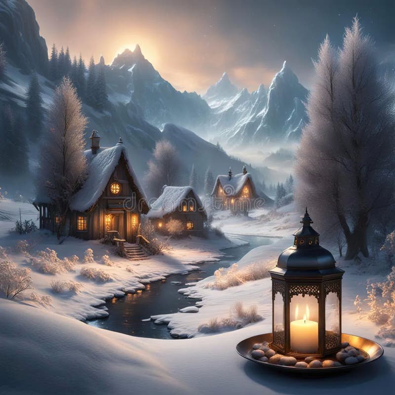 Winter Fantasy Landscape stock illustration. Illustration of blank ...