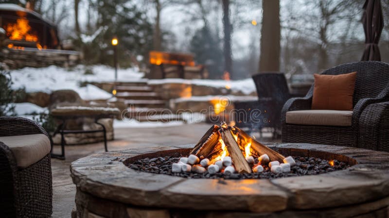 Winter Fire Pit Marshmallows Roast Cozy Backyard Stock Illustration ...