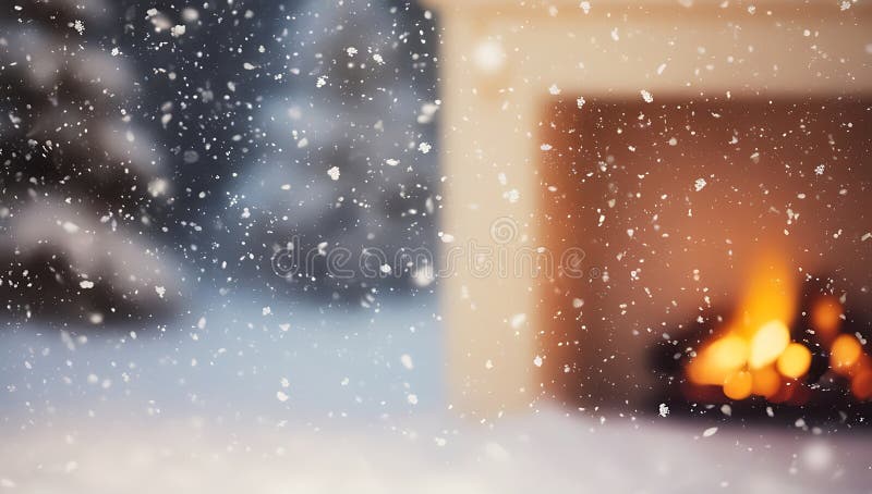 Winter Fireplace Scene Snow Falling Softly Stock Illustration ...