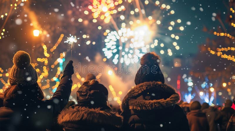 Winter Fireworks Celebration Stock Illustration - Illustration of ...