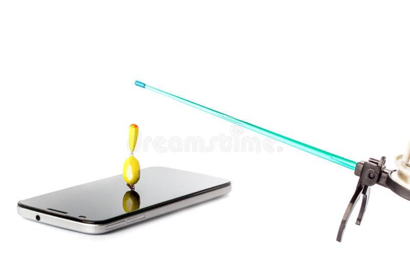 Winter Fishing Rod with Float in the Smartphone Screen Stock Image ...