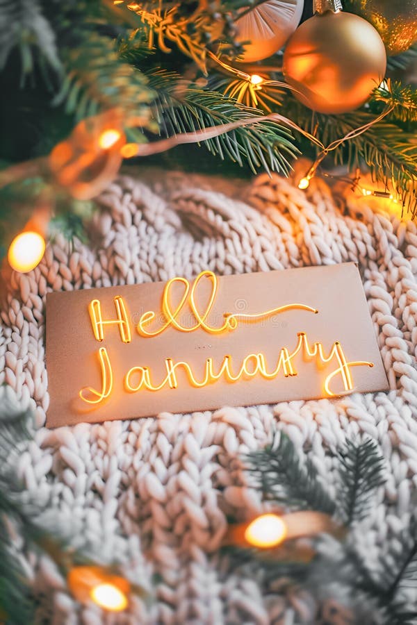 Winter Flat Lay with Text Hello January Stock Image - Image of ...