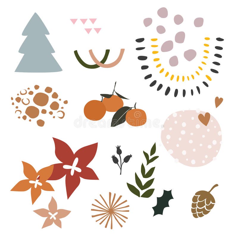 Winter Floral Festive Decoration Elements and Shapes Stock Vector ...