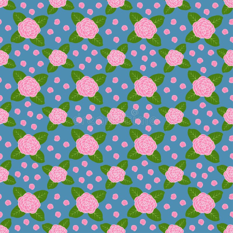 Camellia Flower and Leaves Half Drop Repeat Seamless Vector Pattern ...