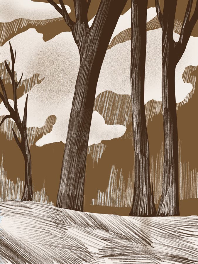 Winter Forest on Brown Background, Abstract Illustration Stock ...