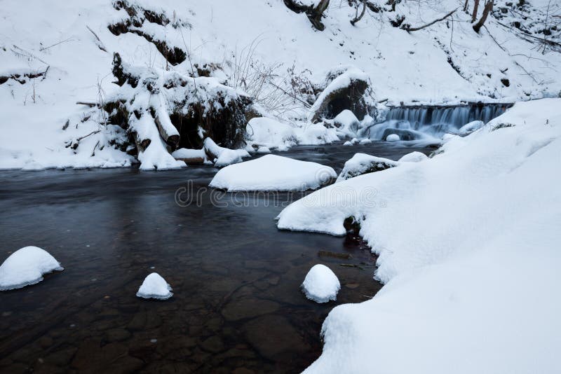 Winter forest creek stock photo. Image of cascade, snow - 43173044