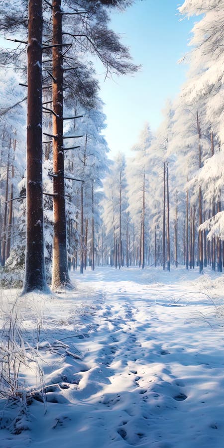 Winter Forest with Curved Trees Covered with a Layer of Snow Stock ...