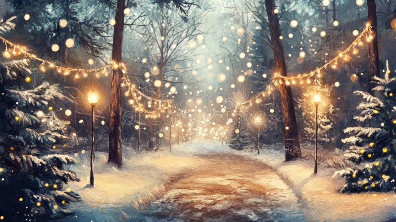 Winter Pathway Illuminated Festive String Lights Stock Photos - Free ...