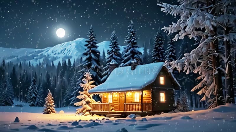 Winter Forest Landscape Animation with Falling White Snow. Christmas ...