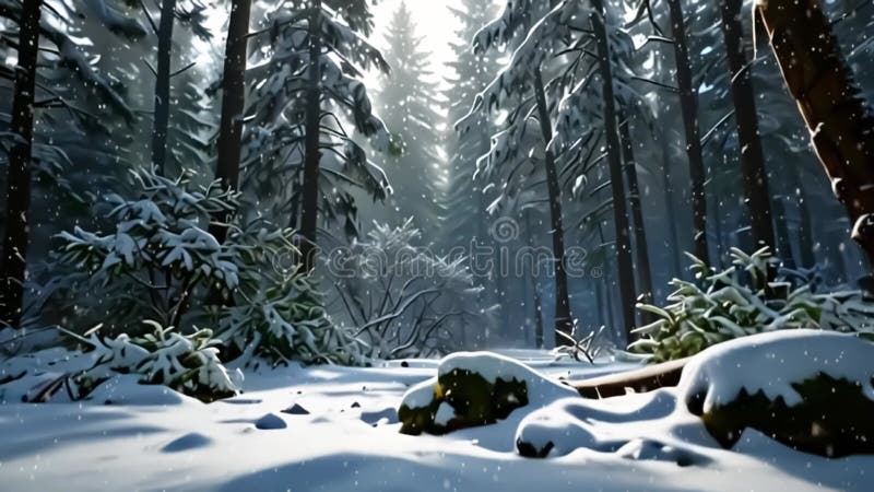 Winter Forest Landscape Animation with Falling White Snow. Christmas ...
