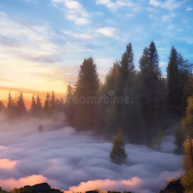 Winter Forest Landscape in the Early Morning Stock Illustration ...