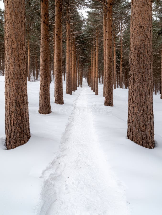 Winter Forest Landscape with a Path through the Snow-covered Trees ...