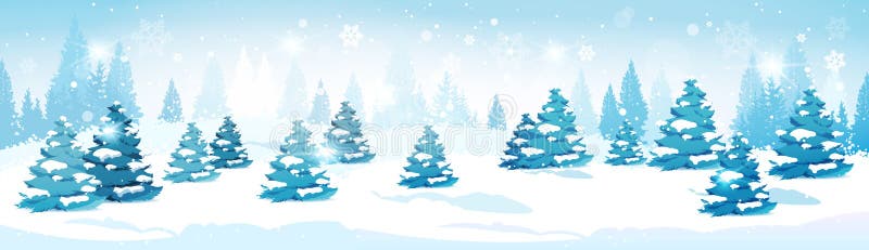 Winter Forest Landscape Snowy Pine Trees Horizontal Banner Stock Vector ...