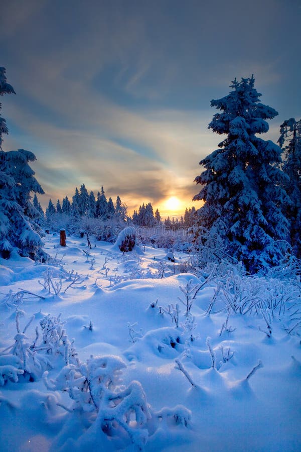 Sunset Over Winter Forest Lake Stock Photo - Image of landscape, north ...